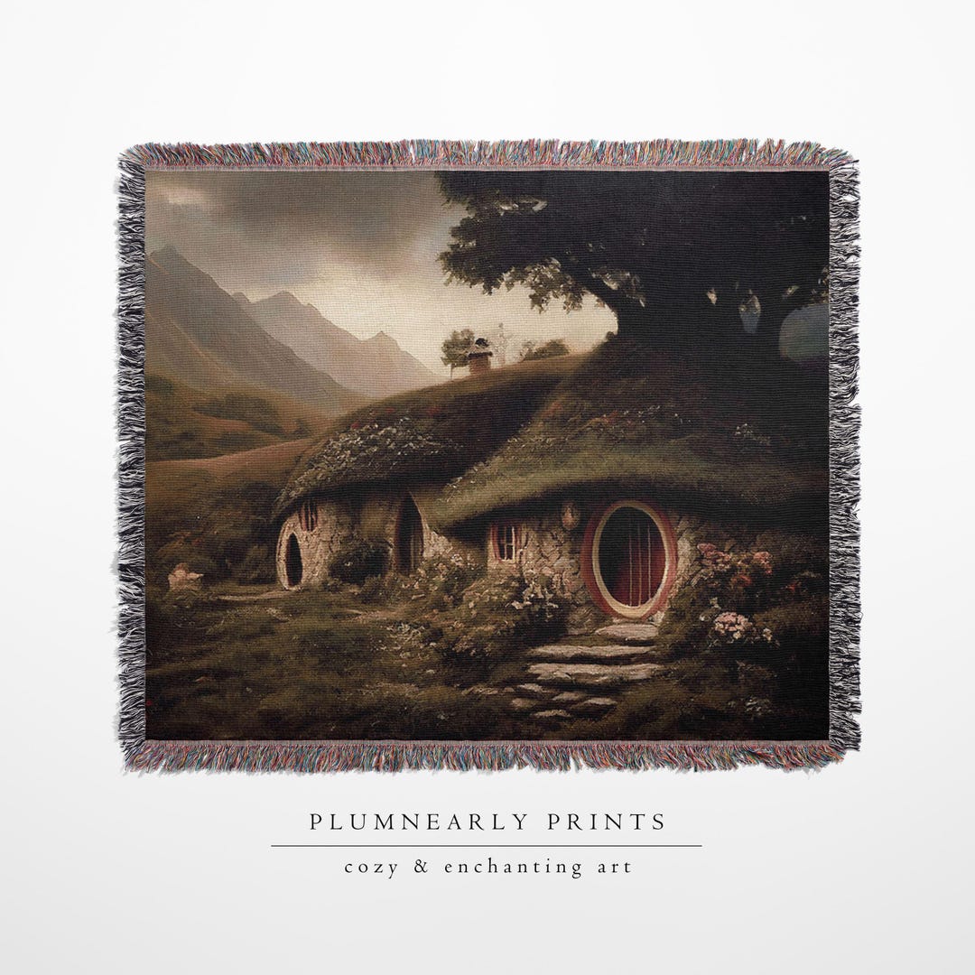 The Shire Oil Painting Woven Throw Blanket, Hobbitcore Home Decor ...
