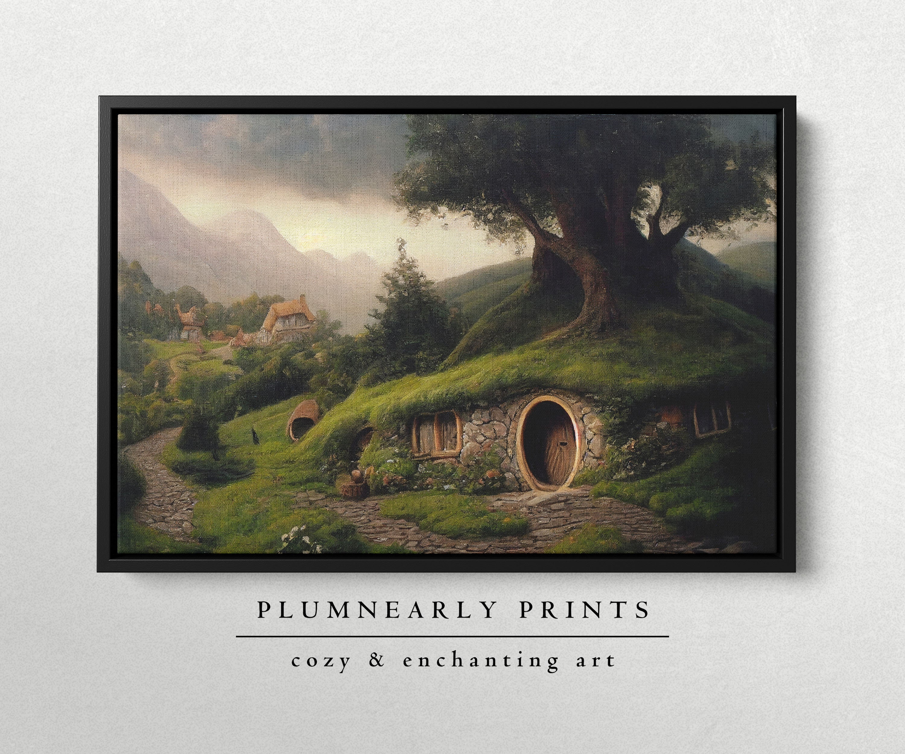 The Shire Oil Painting Framed Canvas. Hobbitcore Decor. Hobbit Hole ...