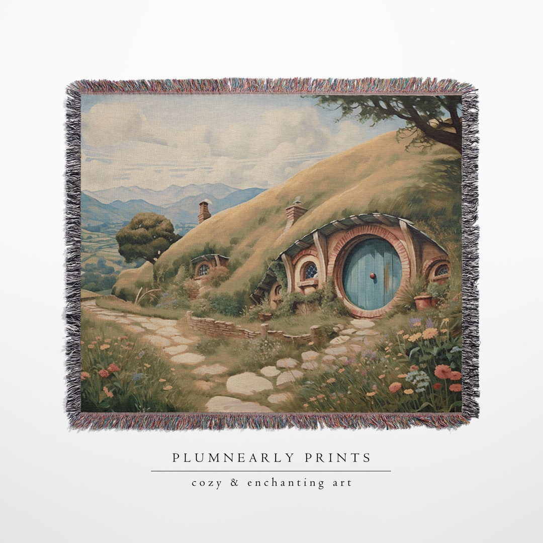 The Shire Oil Painting Woven Throw, Hobbitcore Home Decor, Hobbit House ...