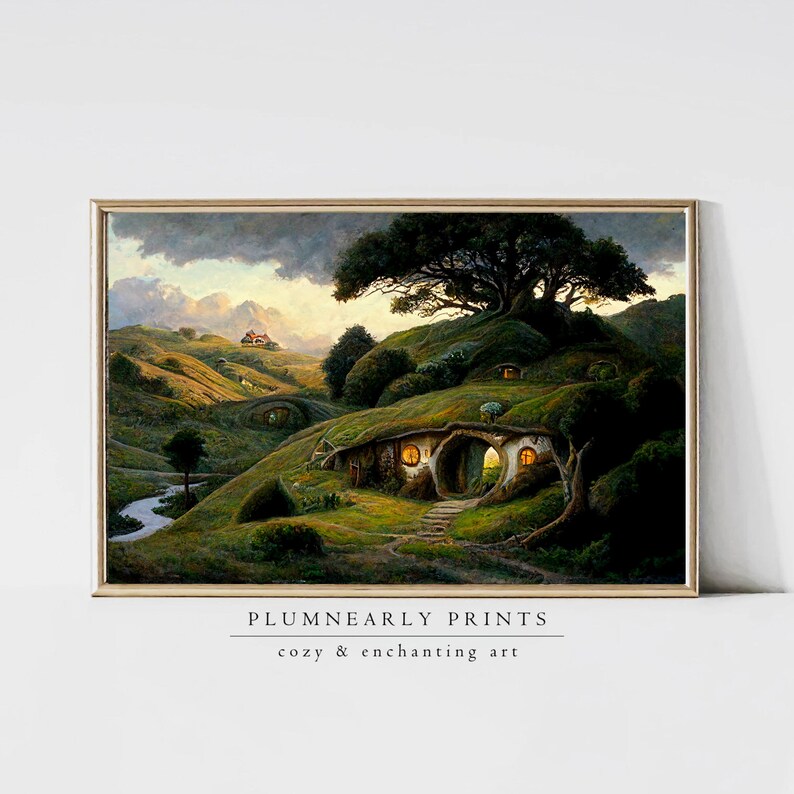 The Shire Oil Painting Print. Hobbitcore Decor. Hobbit Hole Landscape ...
