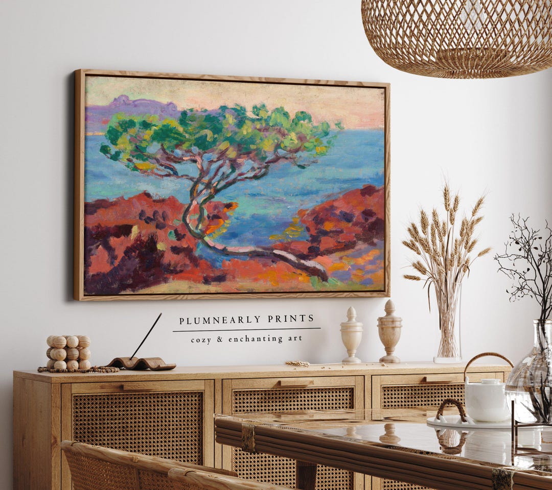 Guillaumin Fauvist Coastal Tree Painting Framed Canvas, Vintage ...