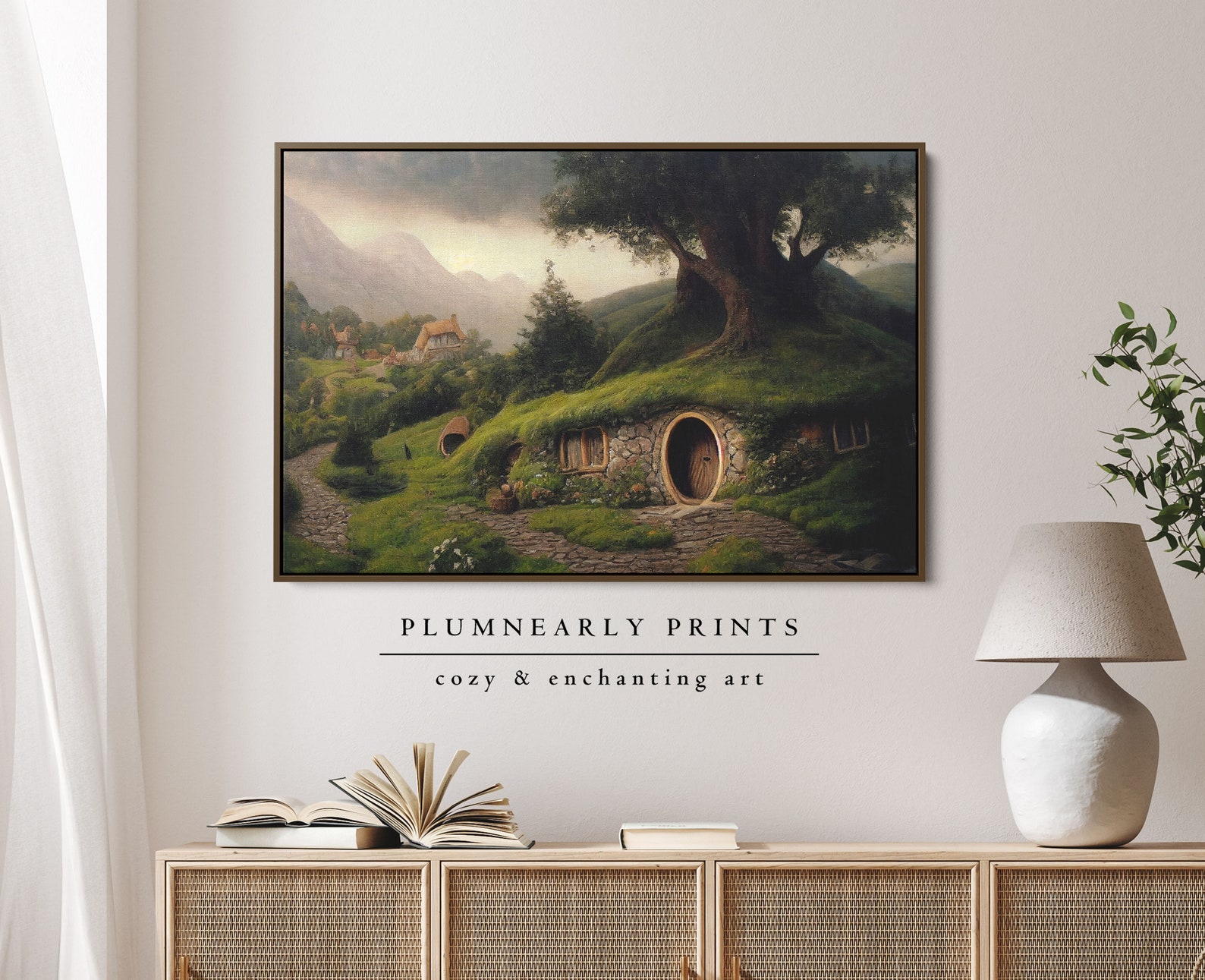 The Shire Oil Painting Framed Canvas. Hobbitcore Decor. Hobbit Hole ...