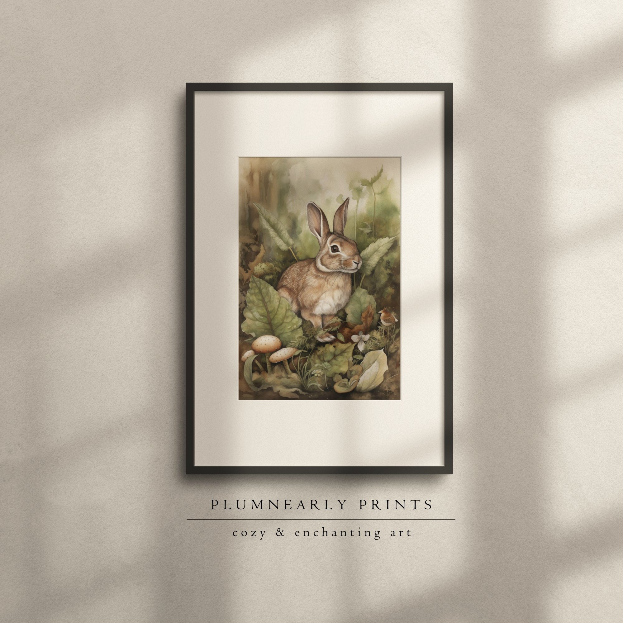 Woodland Rabbit Painting Digital Art Print, Rustic Rabbit Wall Art ...
