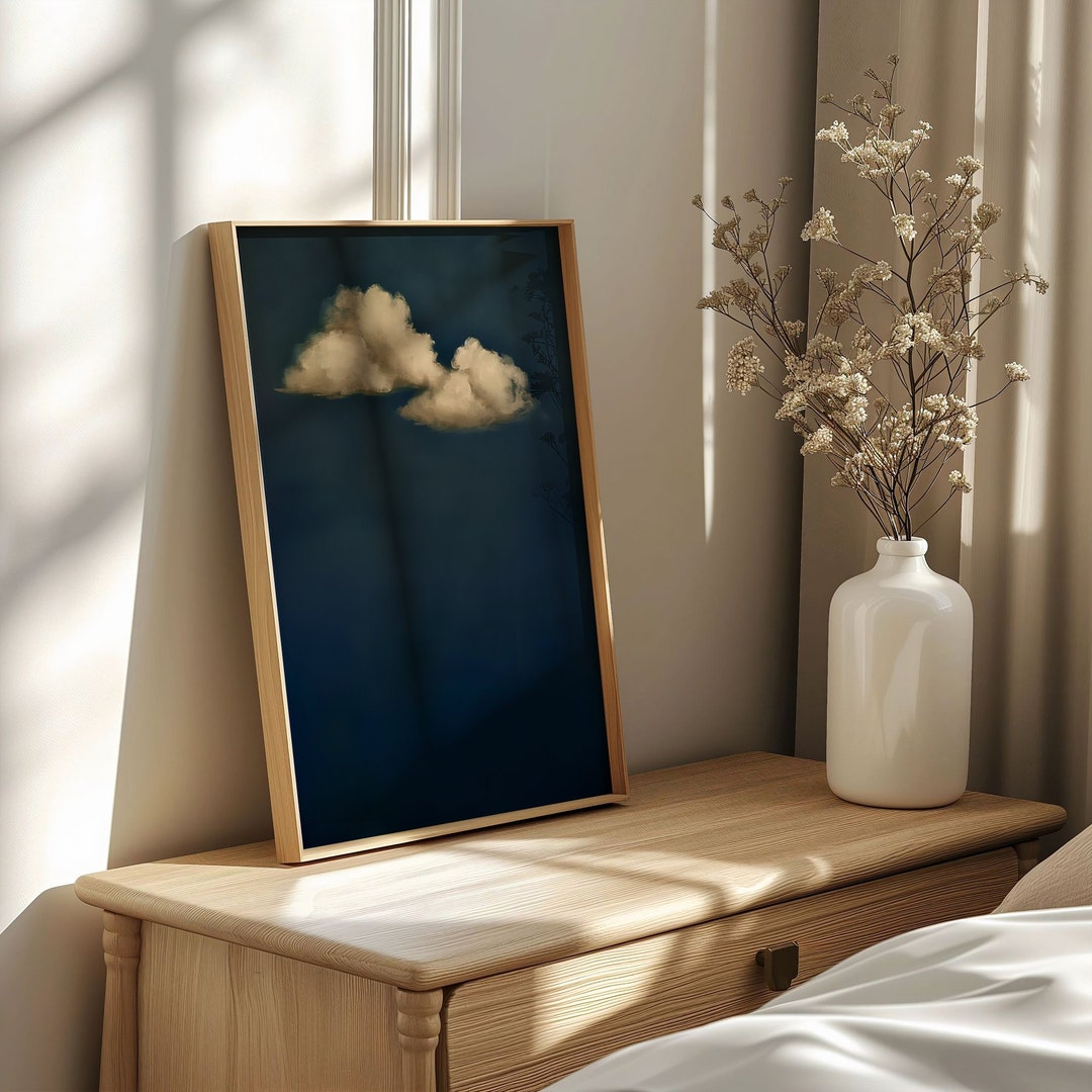 Indigo Blue Cloud Oil Painting Art Print Poster, Abstract Stormy ...