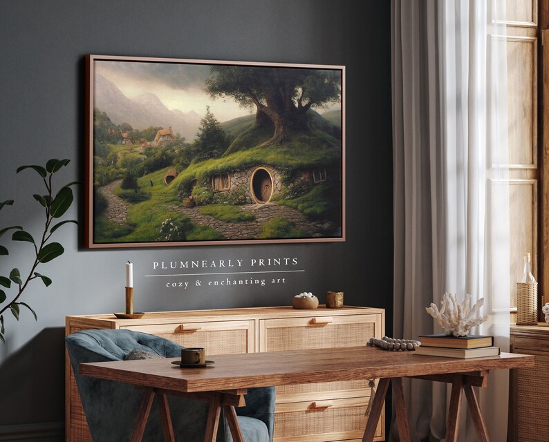 The Shire Oil Painting Framed Canvas. Hobbitcore Decor. Hobbit Hole ...