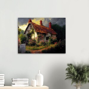English Cottage Oil Painting Print. Rose Garden Wall Art. Summer ...