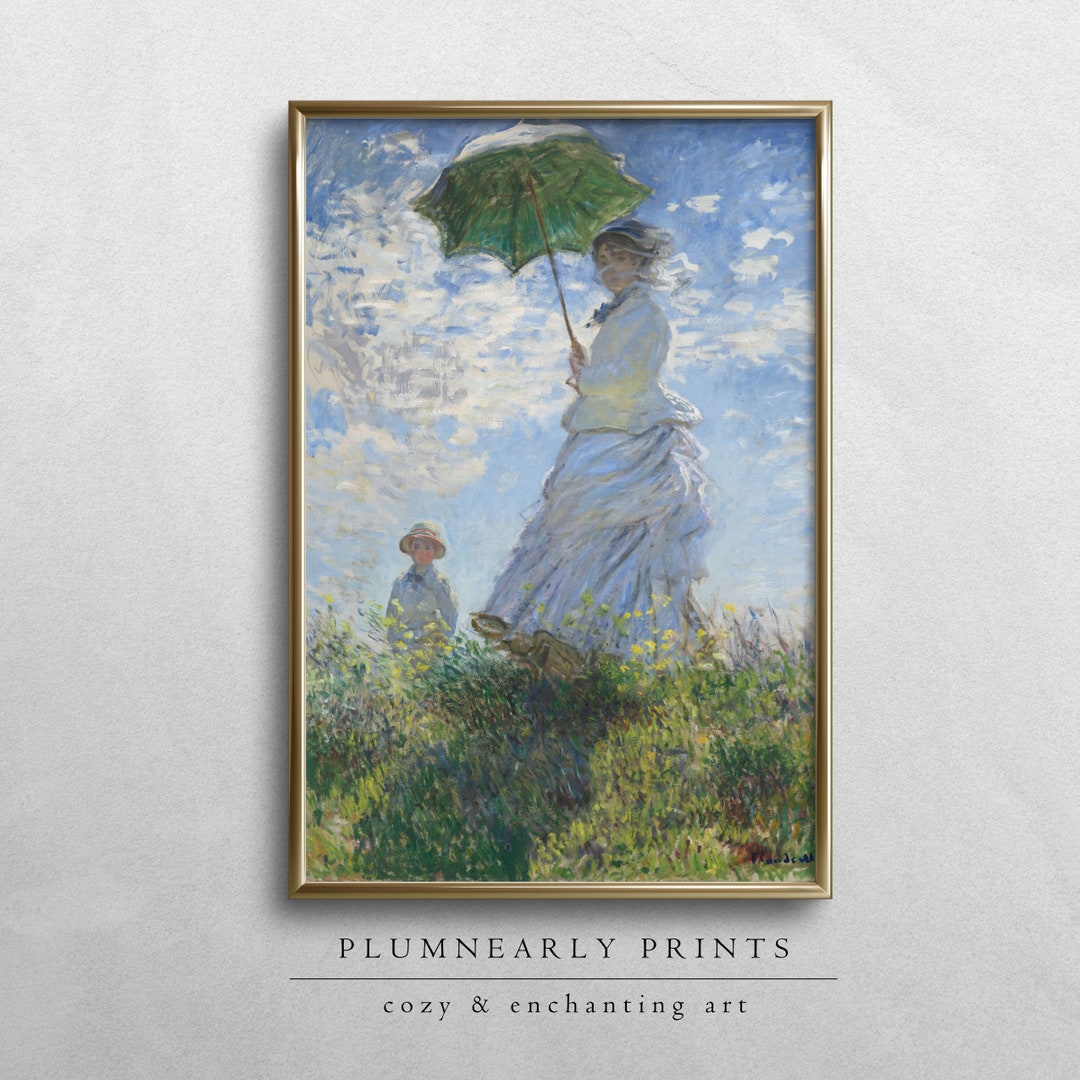 Monet Woman With a Parasol Oil Painting Digital Art Print, Blue Green ...