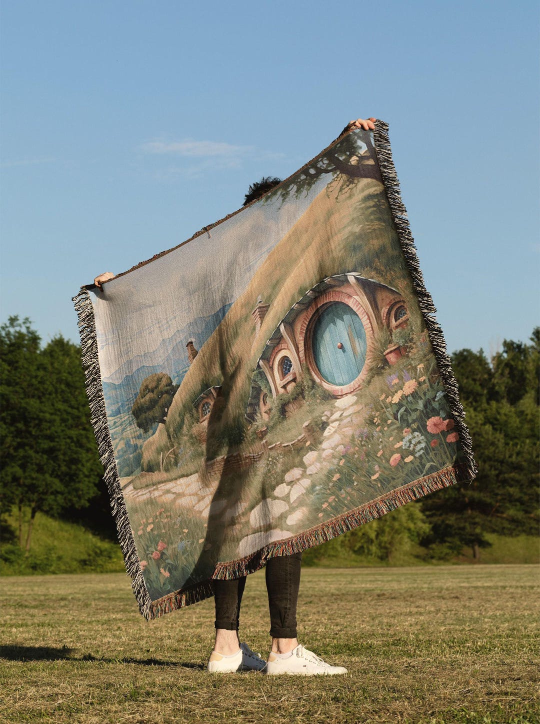 The Shire Oil Painting Woven Throw, Hobbitcore Home Decor, Hobbit House ...