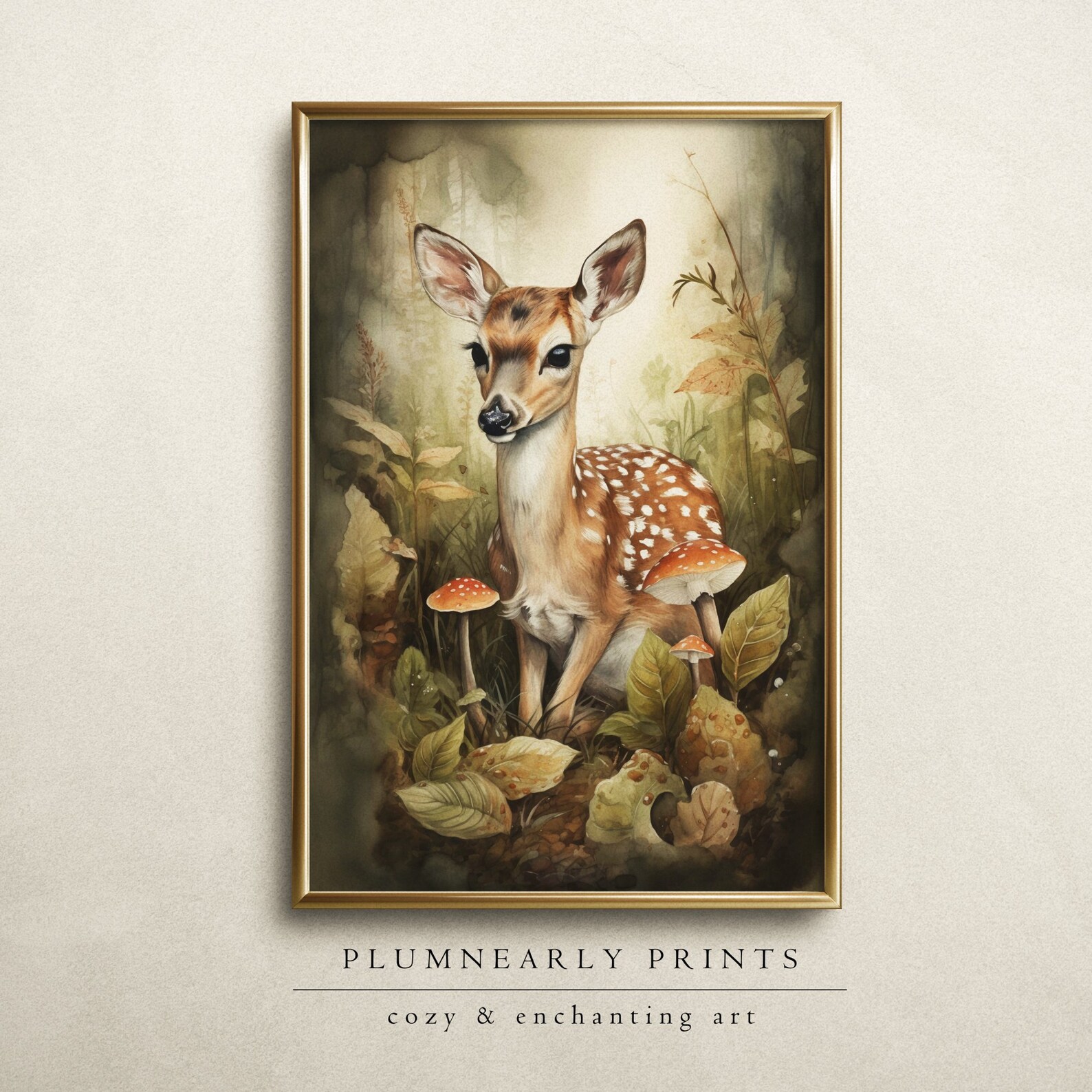 Woodland Deer Painting Art Print Poster, Enchanting Forest Fawn Art ...
