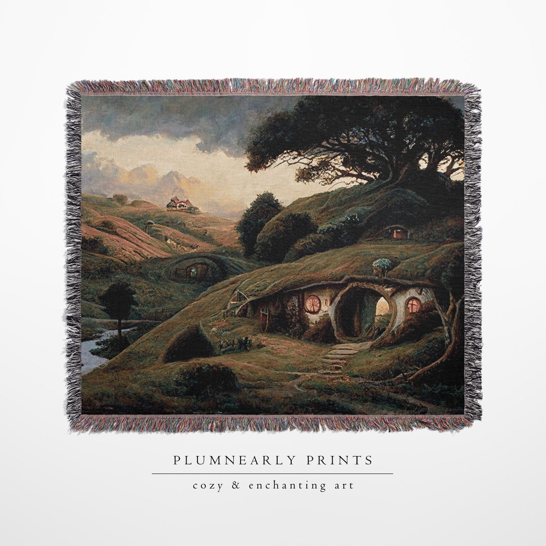 The Shire Oil Painting Woven Throw, Hobbitcore Home Decor, Hobbit House ...