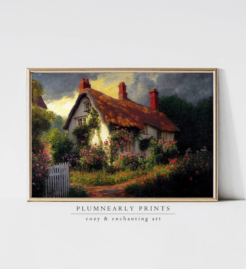 English Cottage Oil Painting Print. Rose Garden Wall Art. Summer ...