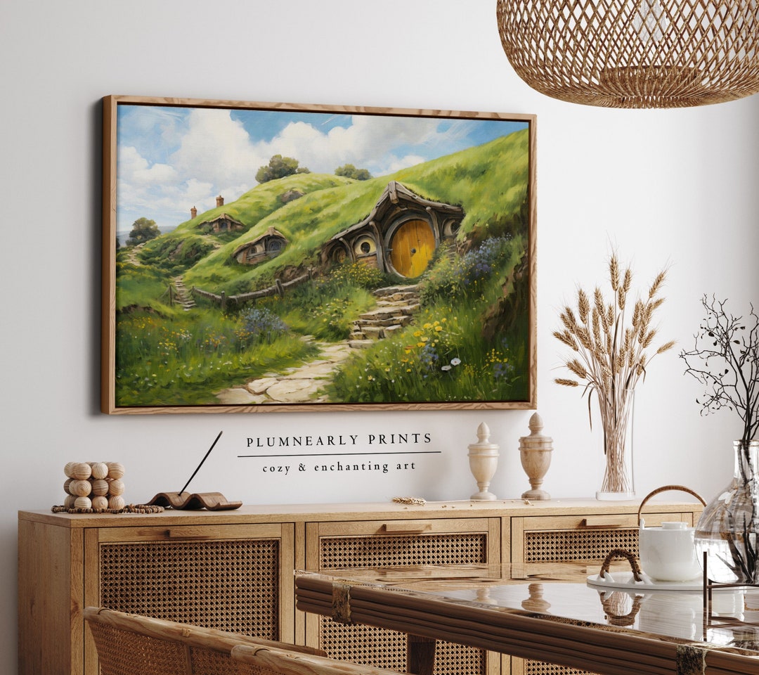 Hobbit House Painting Framed Canvas Art, the Shire Wall Art, Hobbitcore ...