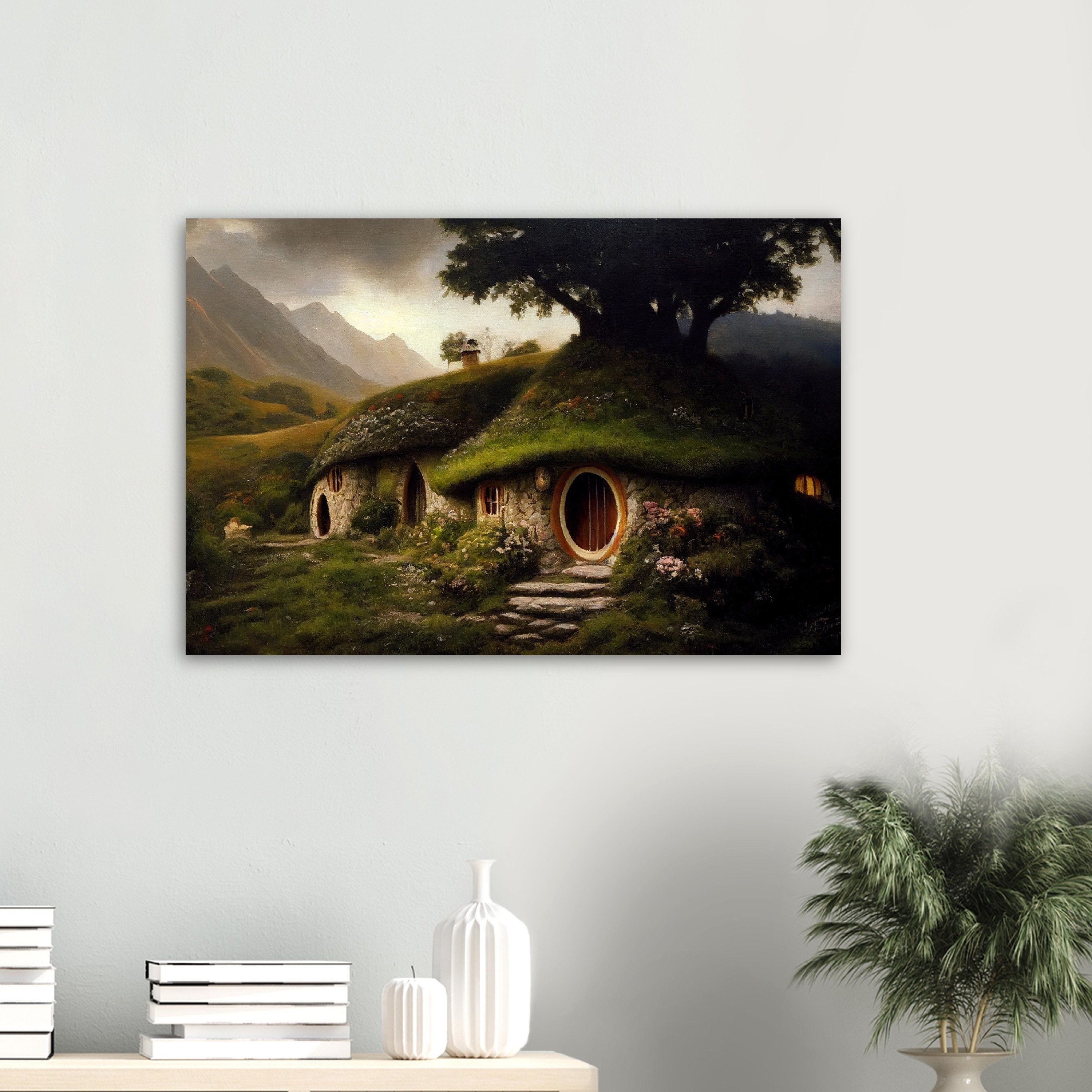 The Shire Oil Painting Print. Hobbitcore Decor. Hobbit Hole Landscape ...