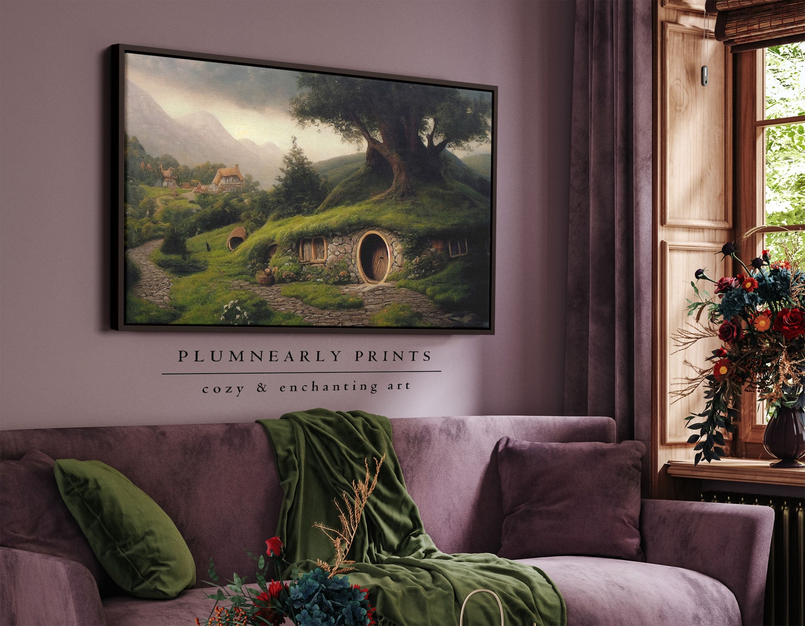 The Shire Oil Painting Framed Canvas. Hobbitcore Decor. Hobbit Hole ...