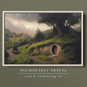 The Shire Oil Painting Framed Canvas. Hobbitcore Decor. Hobbit Hole ...