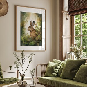 Woodland Rabbit Painting Digital Art Print, Watercolor Easter Bunny ...