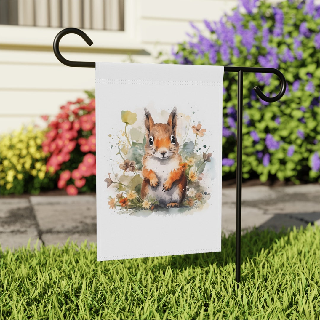 Watercolor Baby Squirrel, Garden Flag, Spring Flag, Forest Art ...