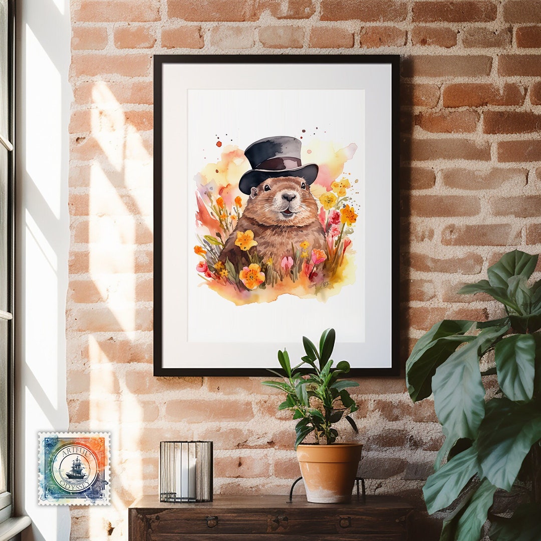 Watercolor Groundhog Day, Punxsutawney Phil, Groundhog, Groundhog Day ...