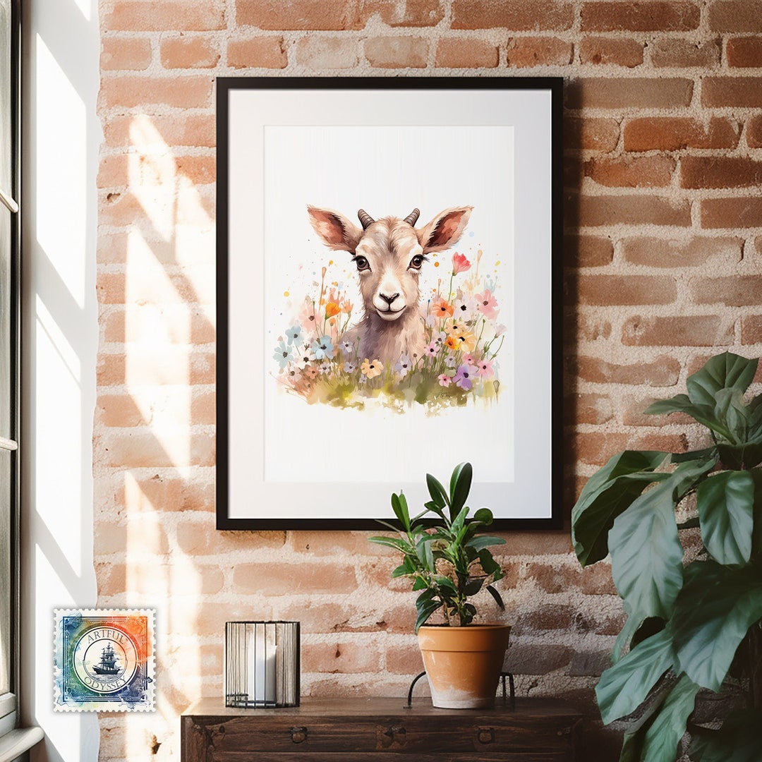 Watercolor Baby Goat, Kid Goat, Kid Goat Art, Goat Art, Goat Painting ...