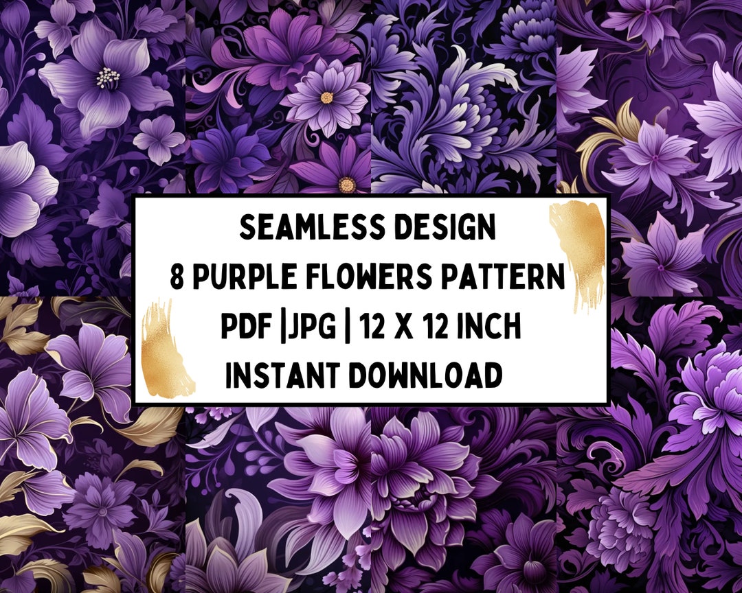 8 Seamless Purple Flower Patterns Designs | Instant Download - Etsy