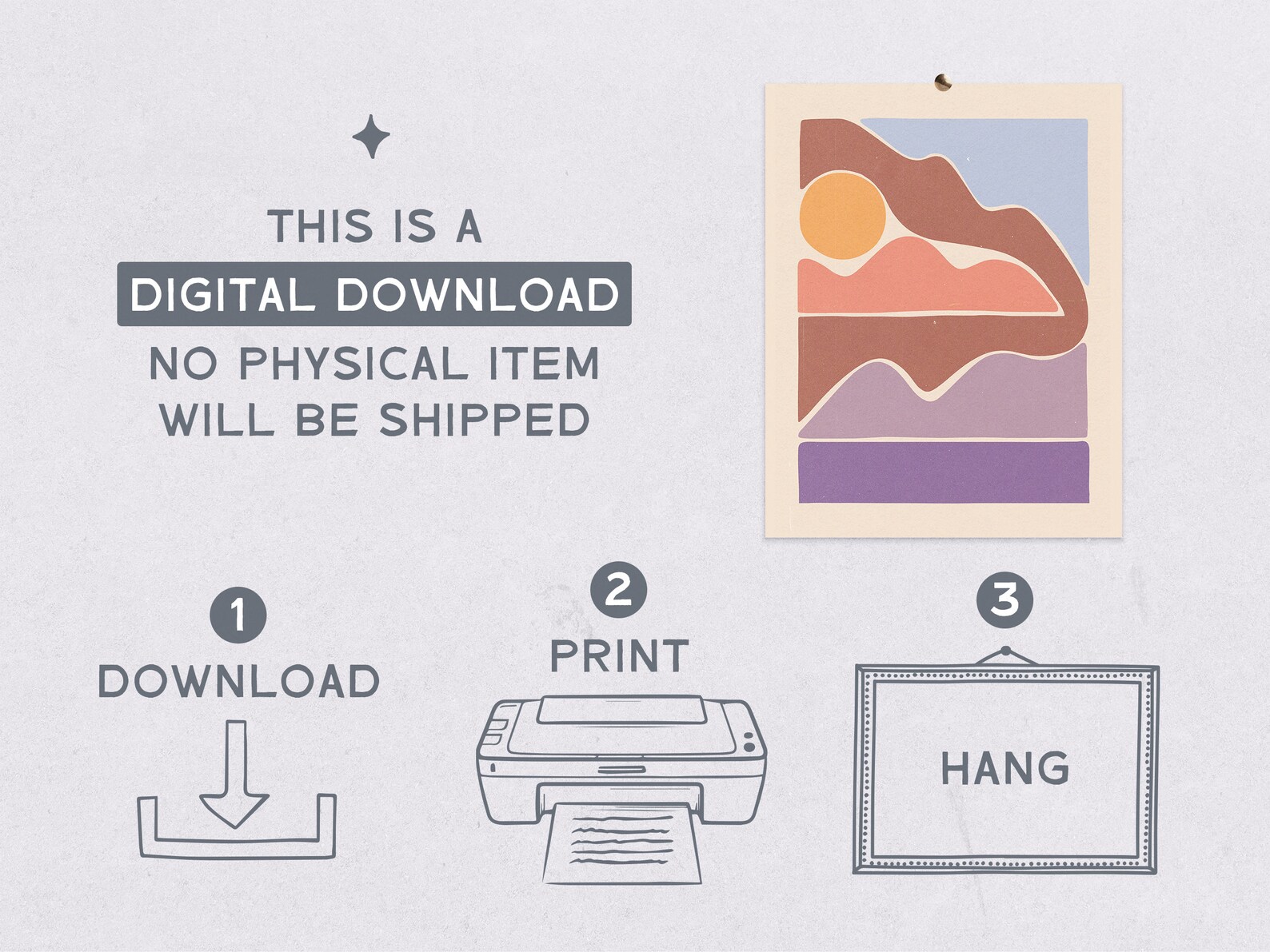 Desert Landscape Shapes Boho Printable Wall Art | Desert Sunset ...