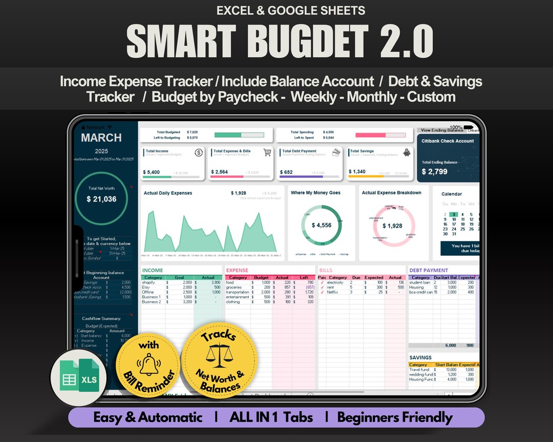 Personal Finance Budget Tracker Spreadsheet | Income Expense Tracker ...