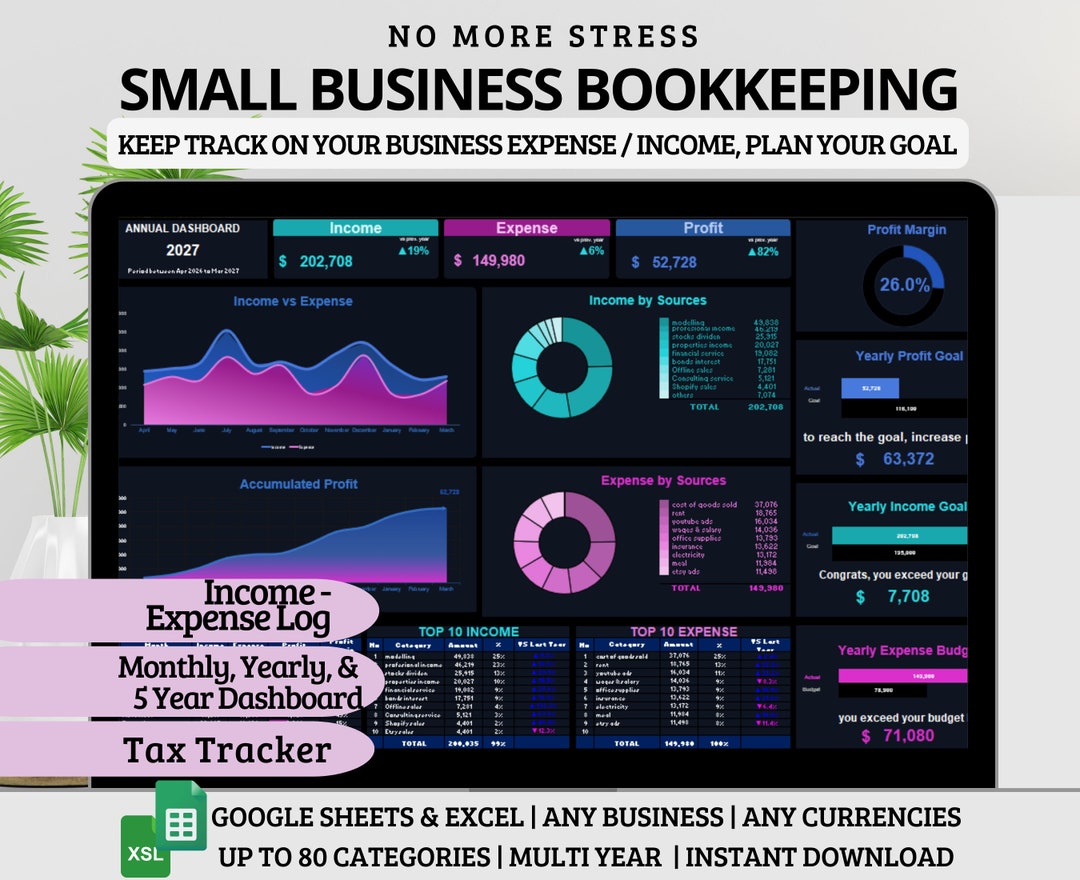 Small Business Tracker Bookkeeping Template Google Sheet Excel Budget ...