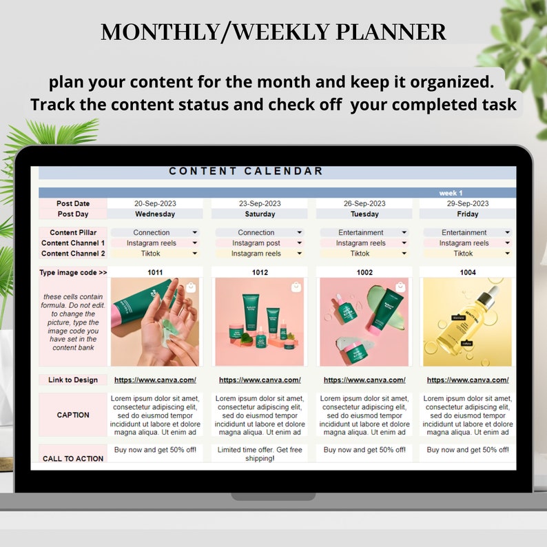 Social Media Content Planner Google Sheet Spreadsheet for Instagram ...