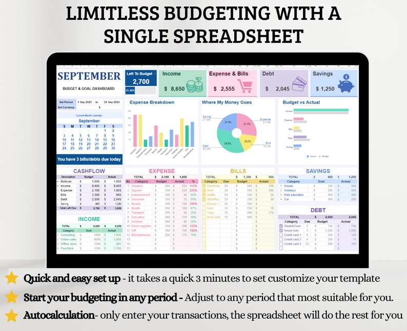 Simple Budget Spreadsheet: Google Sheets Income and Expense Tracker ...