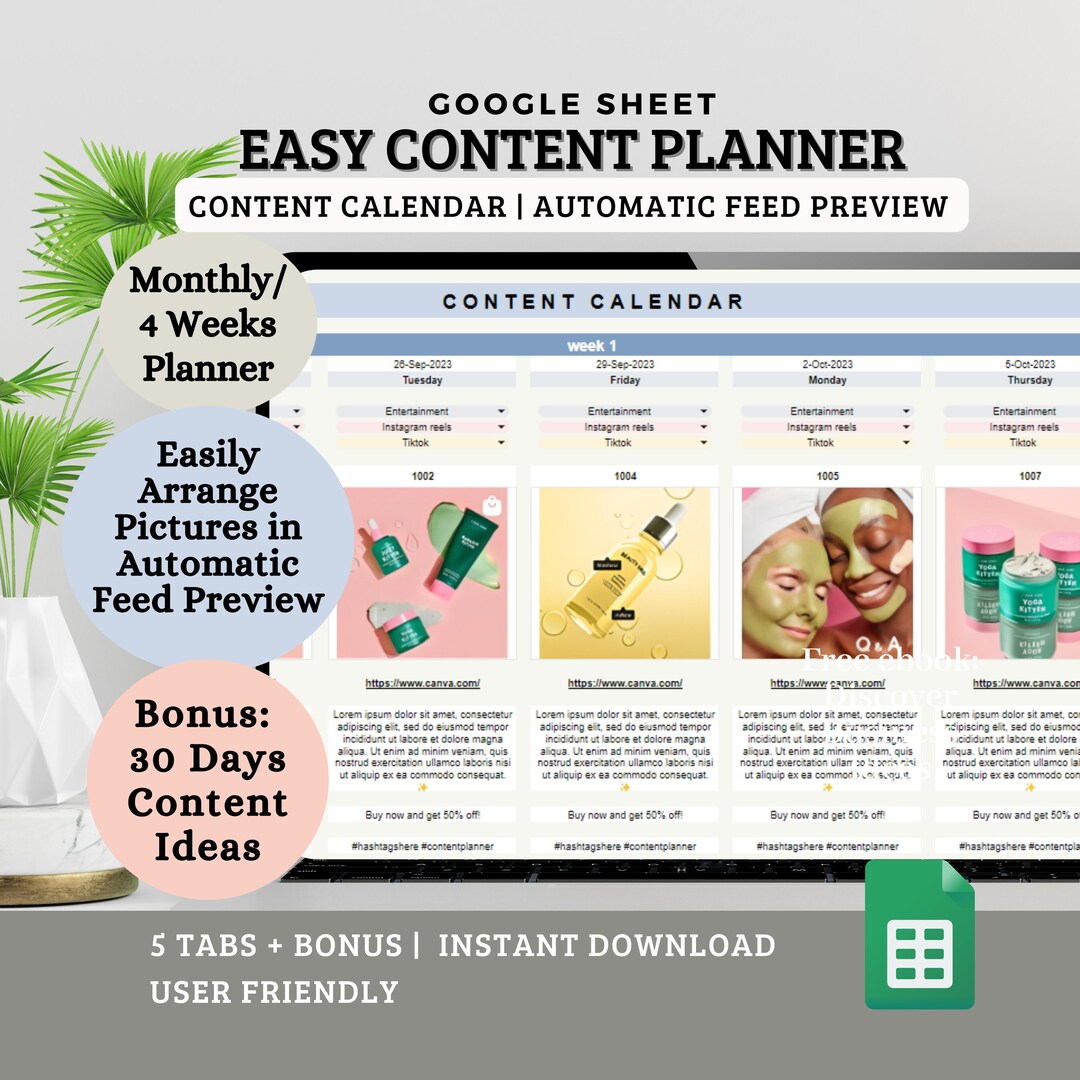 Social Media Content Planner Google Sheet Spreadsheet for Instagram ...