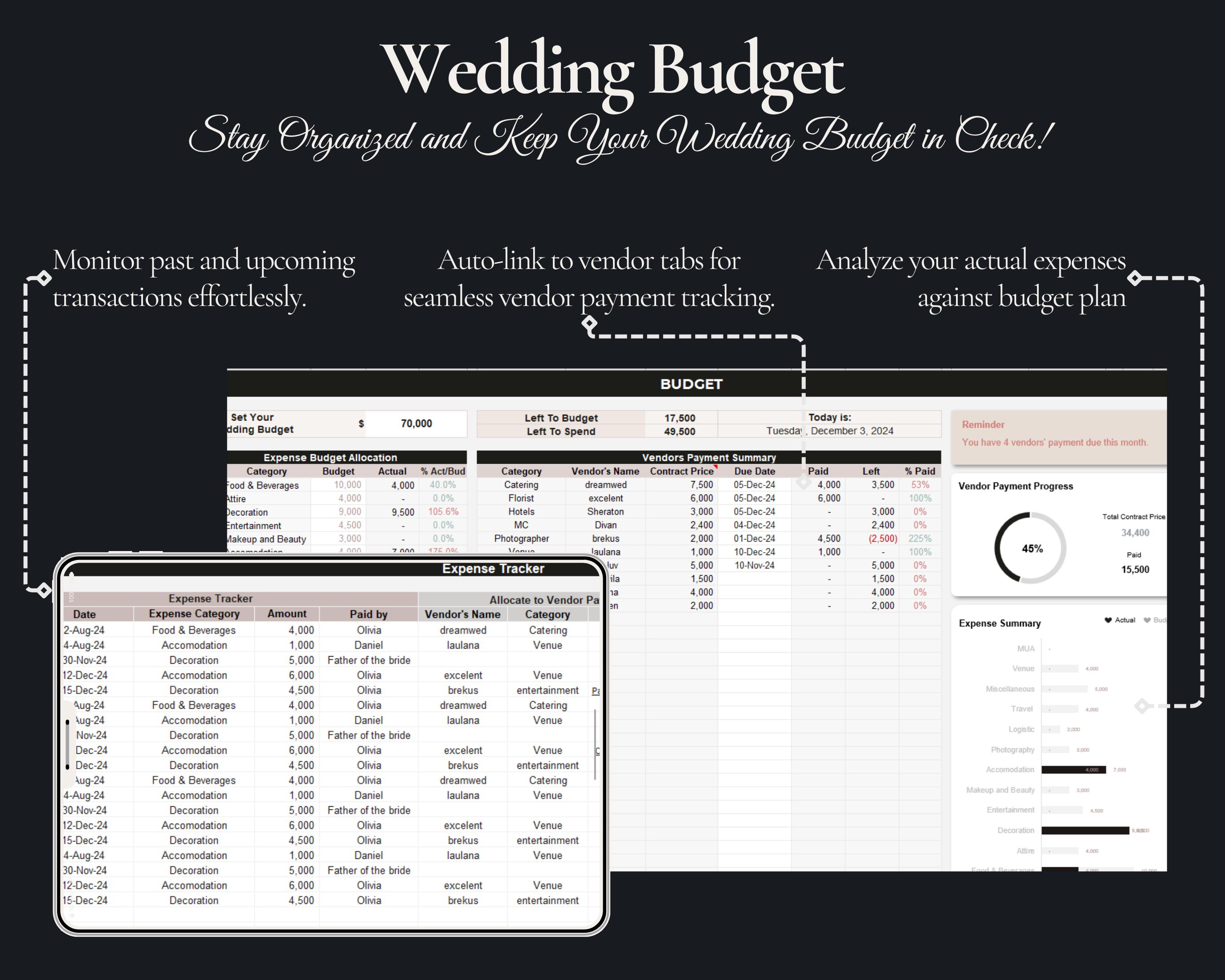 Wedding Planner Spreadsheet Wedding Budget Tracker Wedding Timeline ...