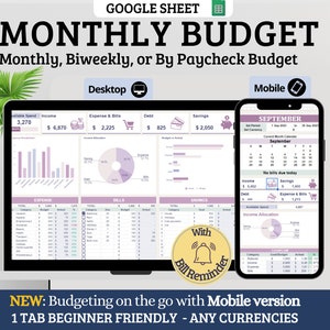 Monthly Budget Spreadsheet: Google Sheets Income & Expense Tracker ...