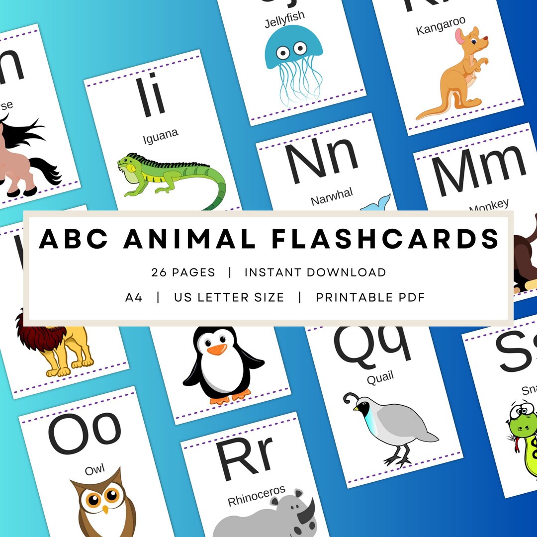 26 Animal ABC ALPHABET Flashcards Printables Homeschool - Etsy