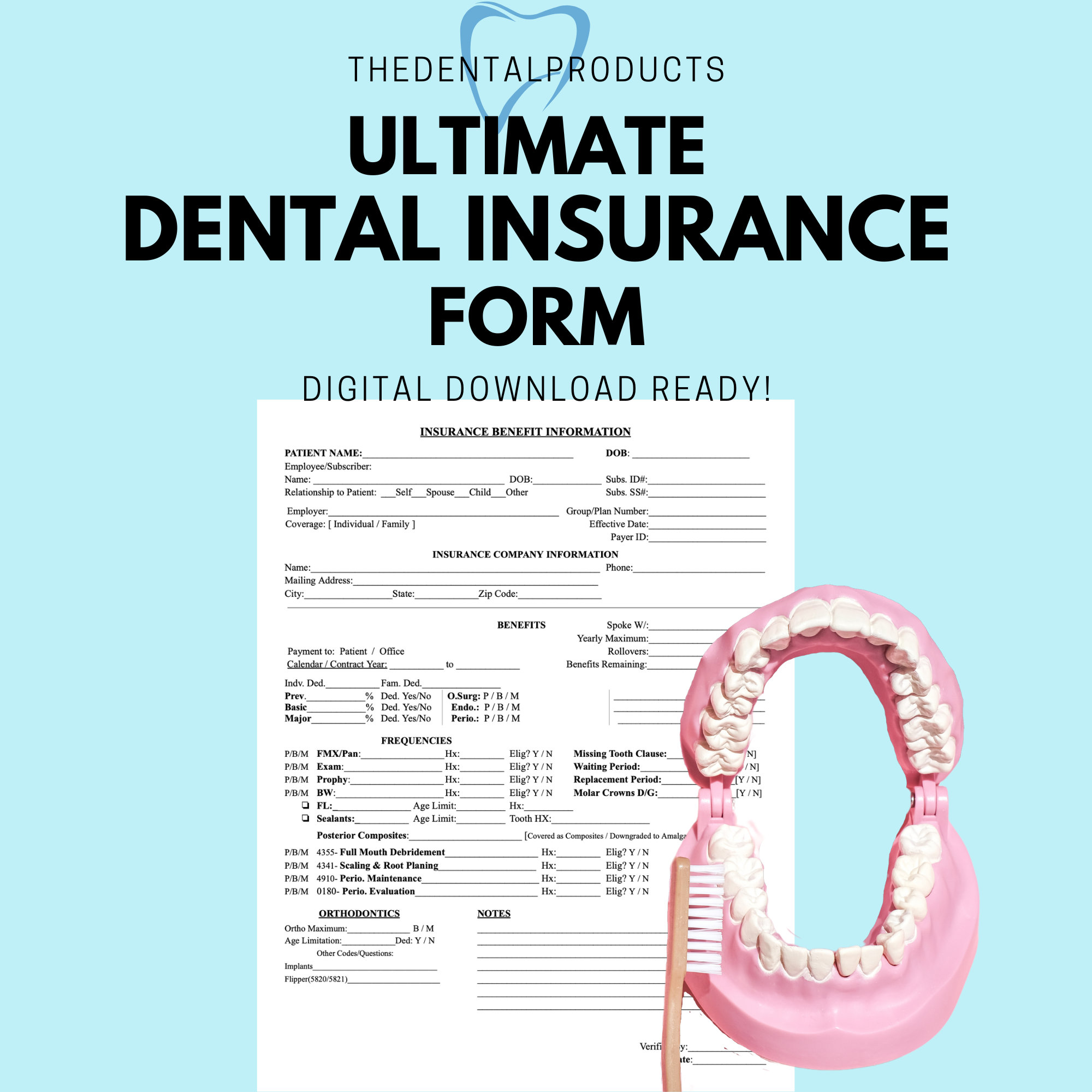 Patient Insurance Form, Dental Forms, Downloadable and Printable - Etsy