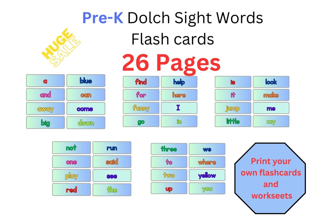 Pre-k Dolch Sight Words - Etsy