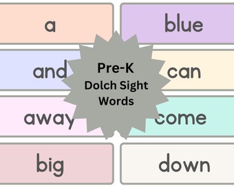 Printable Pre-k Dolch Sight Words Flash Cards, 40 Words - INSTANT ...