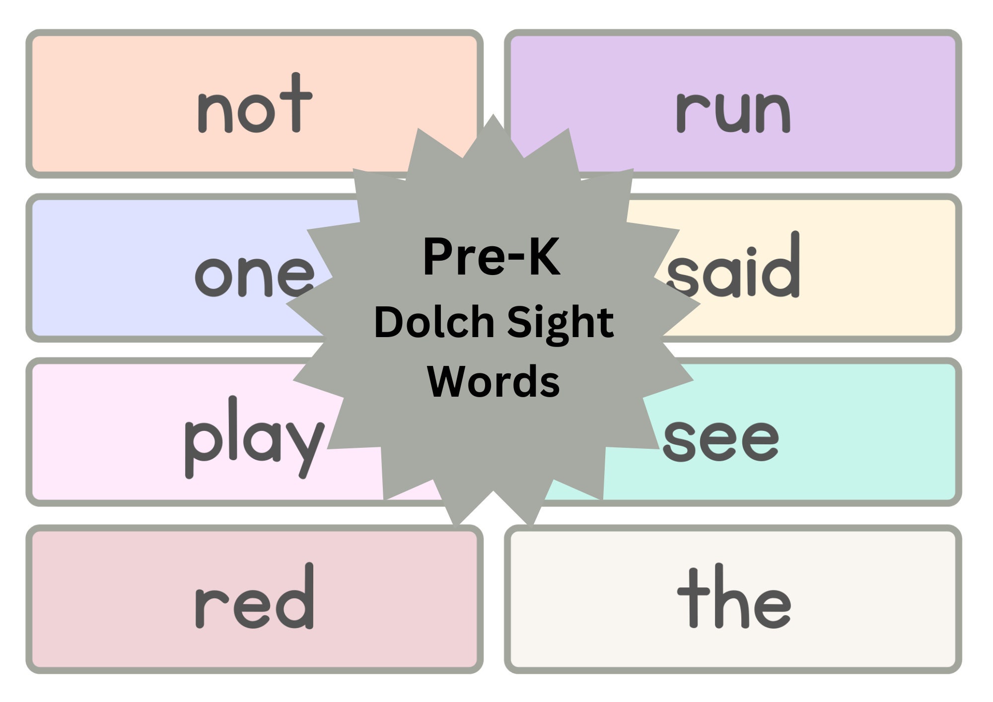 Pre-k Dolch Sight Words Flash Cards & Worksheets - Etsy