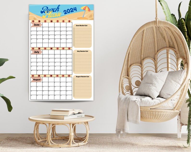 Large 2024 Beach Summer Calendar, Summer Planner, Printable Calendar ...