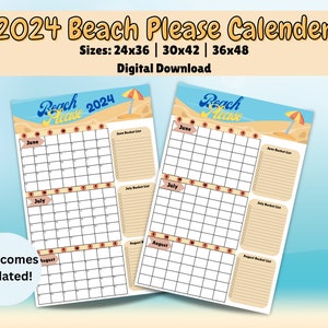 Large 2024 Beach Summer Calendar, Summer Planner, Printable Calendar ...