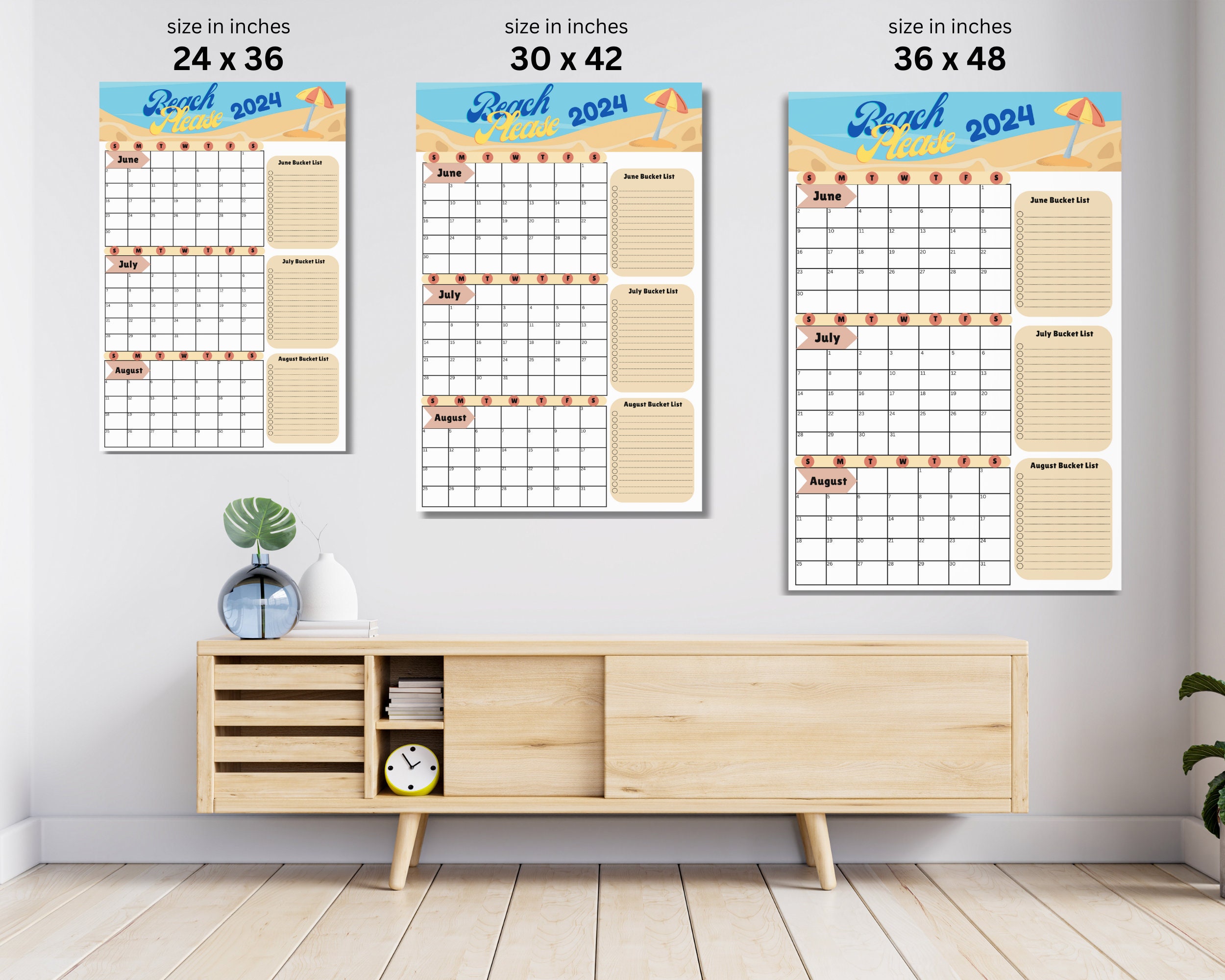 Large 2024 Beach Summer Calendar, Summer Planner, Printable Calendar ...