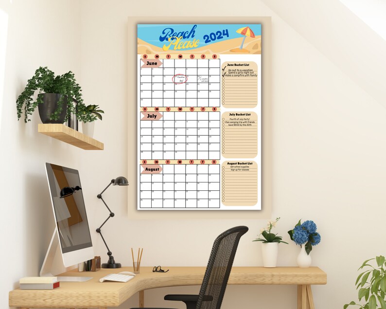 Large 2024 Beach Summer Calendar, Summer Planner, Printable Calendar ...