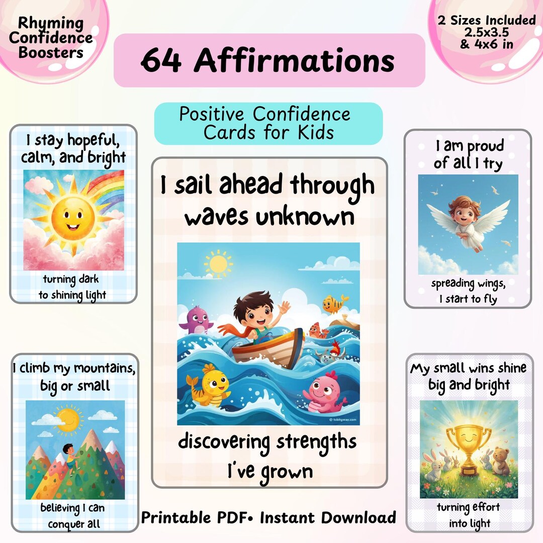 64 Kids Affirmation Cards Printable | Rhyming Confidence Boosters ...