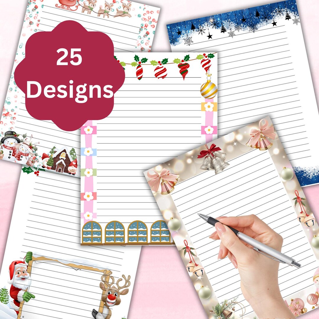 Christmas Digital Lined Paper Designs | Printable Ruled Journal Pages ...