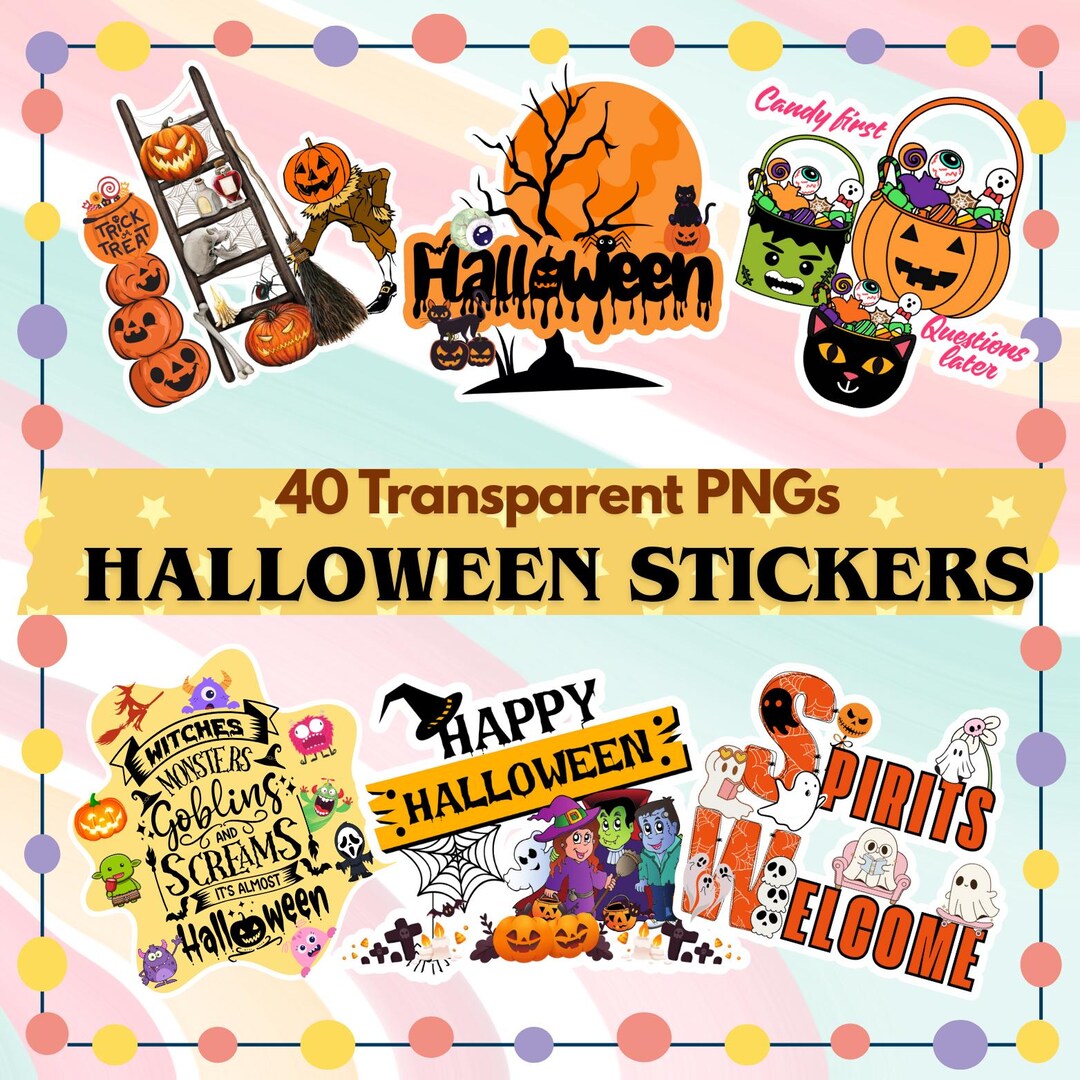 Halloween Digital Stickers | 40 PNG Transparent Sticker Files | Spooky ...