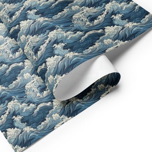 Japanese Ocean Waves Wrapping Paper: Asian Watercolor Gift Wrap (set of ...