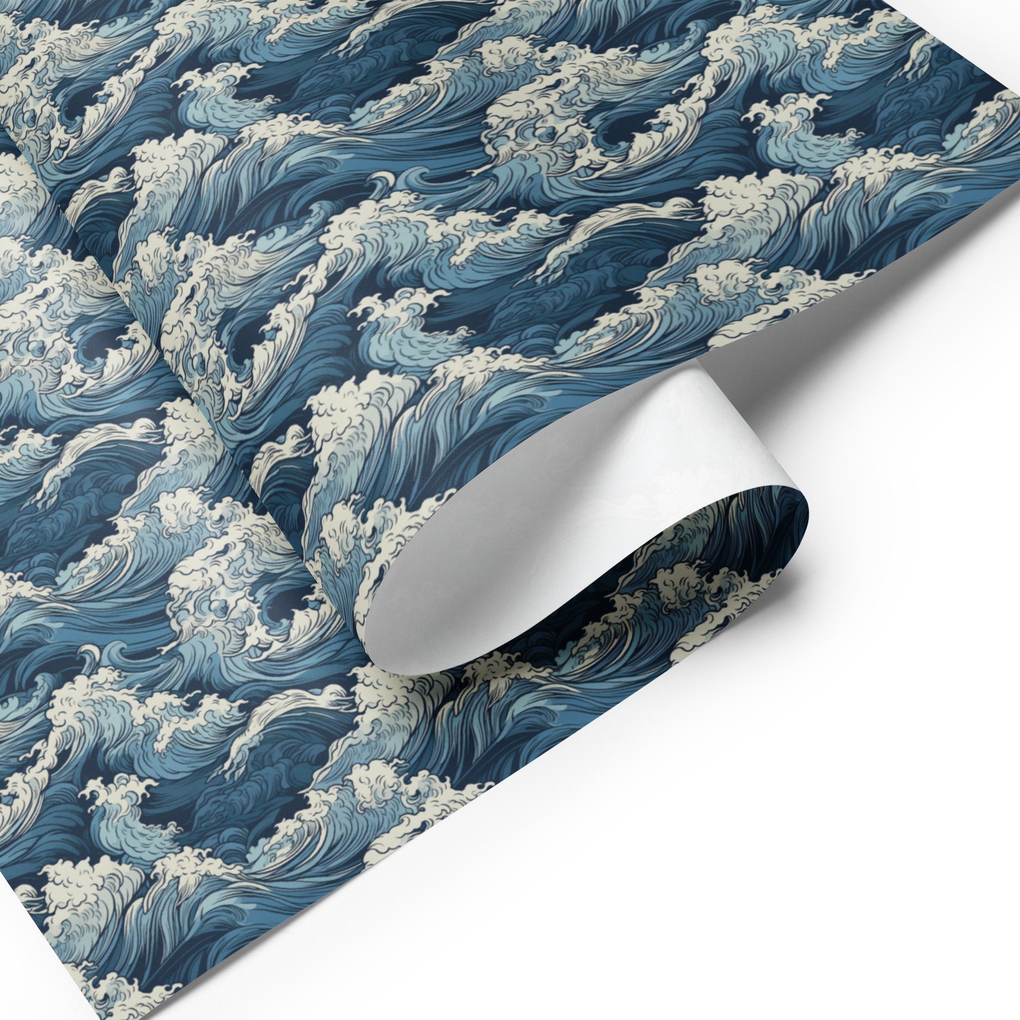 Japanese Ocean Waves Wrapping Paper Sheets Set of 3 Gift Wrap Ocean ...