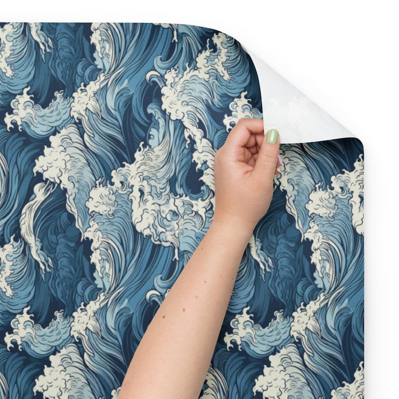 Japanese Ocean Waves Wrapping Paper Sheets Set of 3 Gift Wrap Ocean ...