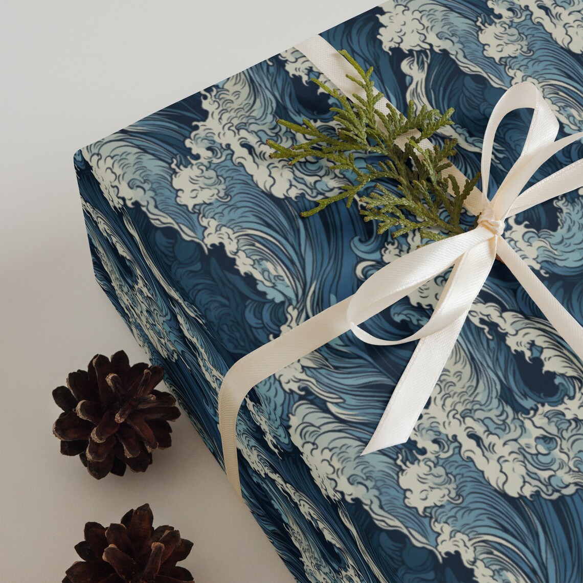 Japanese Ocean Waves Wrapping Paper Sheets Set of 3 Gift Wrap Ocean ...