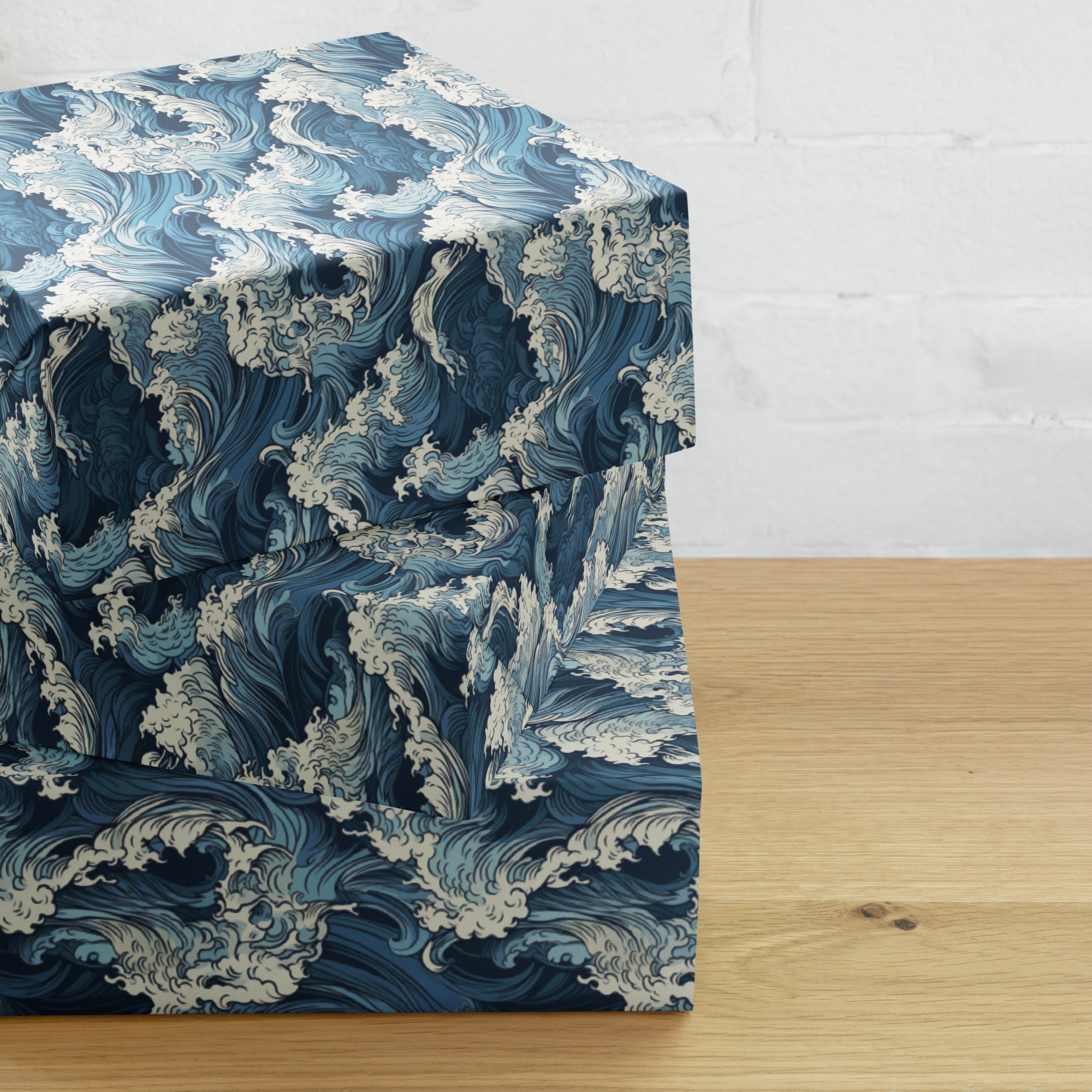Japanese Ocean Waves Wrapping Paper Sheets Set of 3 Gift Wrap Ocean ...