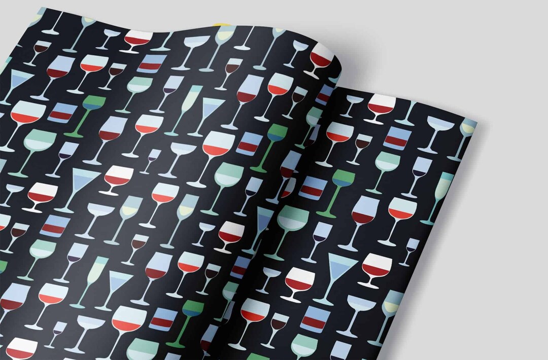 Wine Glasses Wrapping Paper Sheets Set of 5 Wine Champagne and Cocktail ...
